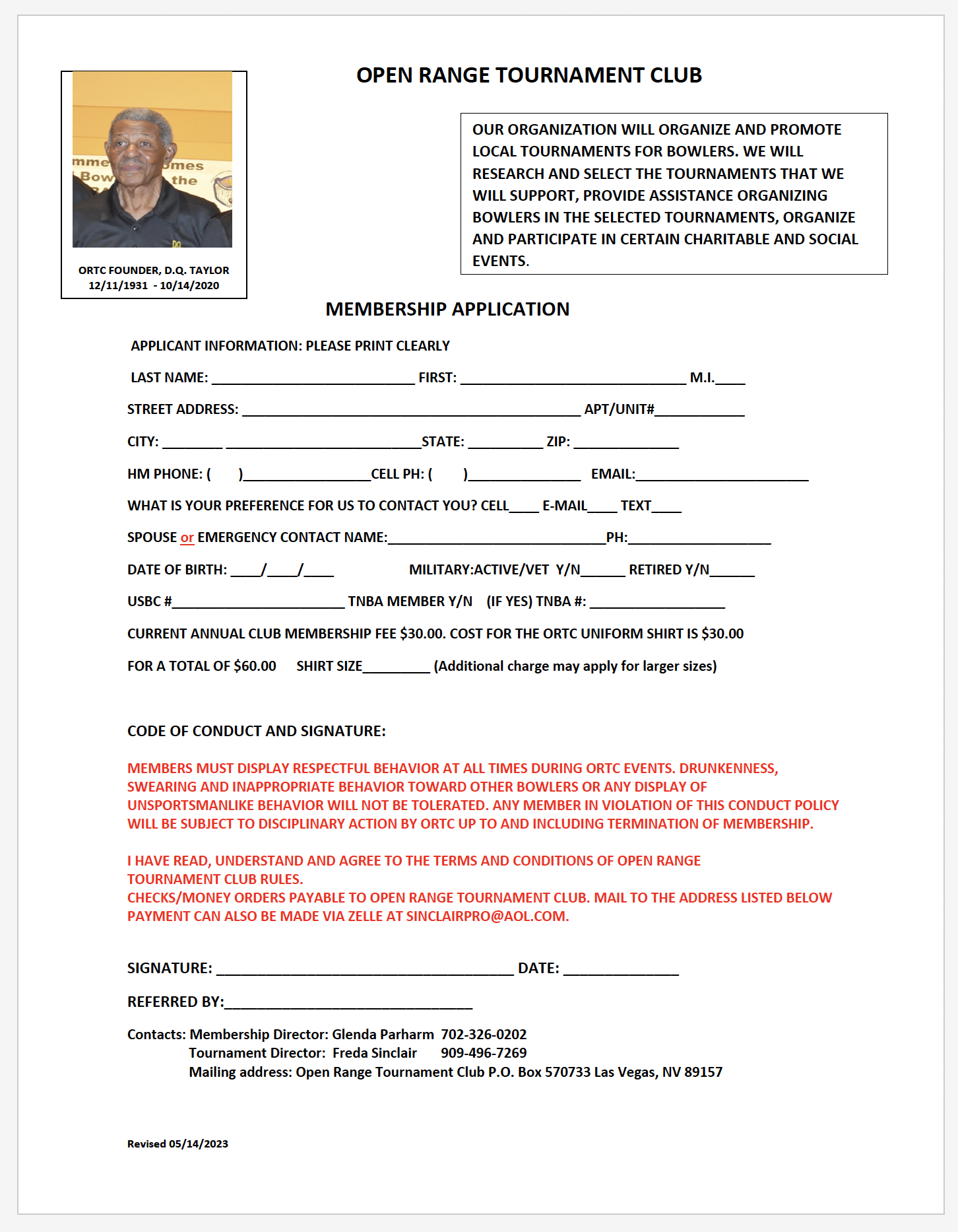 Membership Application & Rules, Information – Open Range Tournament Club